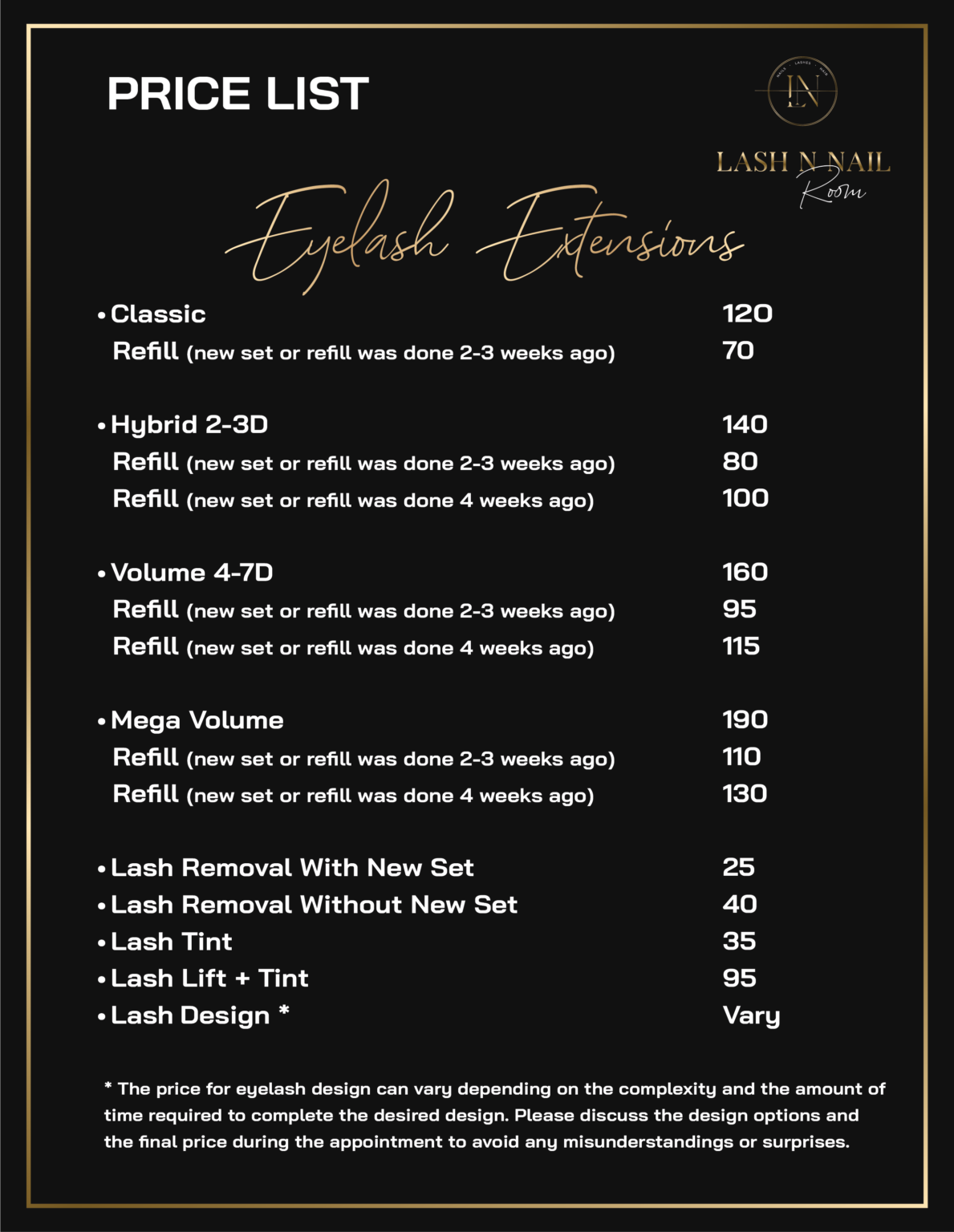 Prices Lash n Nail Salon Barrie | Gel & Shellac | Eyelash, Brows, Lash Lift